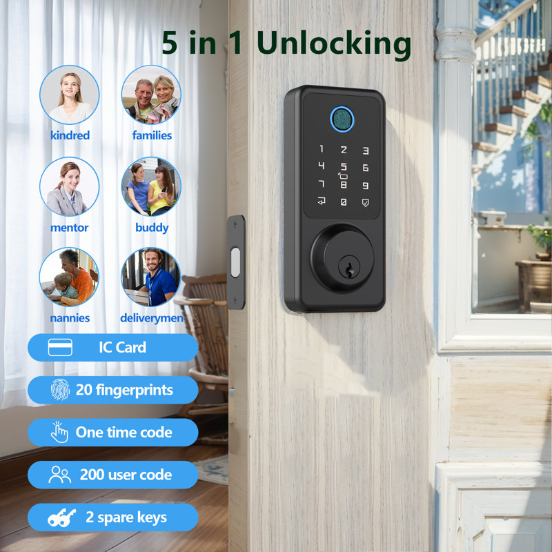 Secusly Smart Door Lock For Front Door Electronic Deadbolt with Bluetooth & Reviews | Wayfair